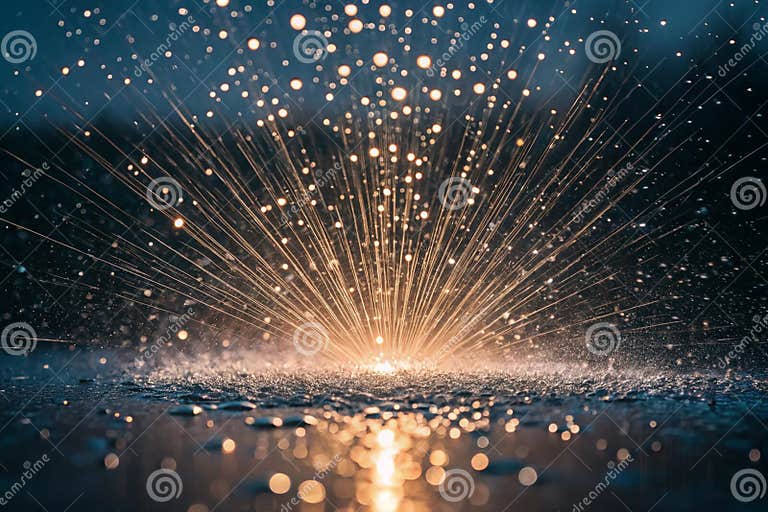 Light Explosion. Zoomed Raindrops on Illuminated Window Create an ...