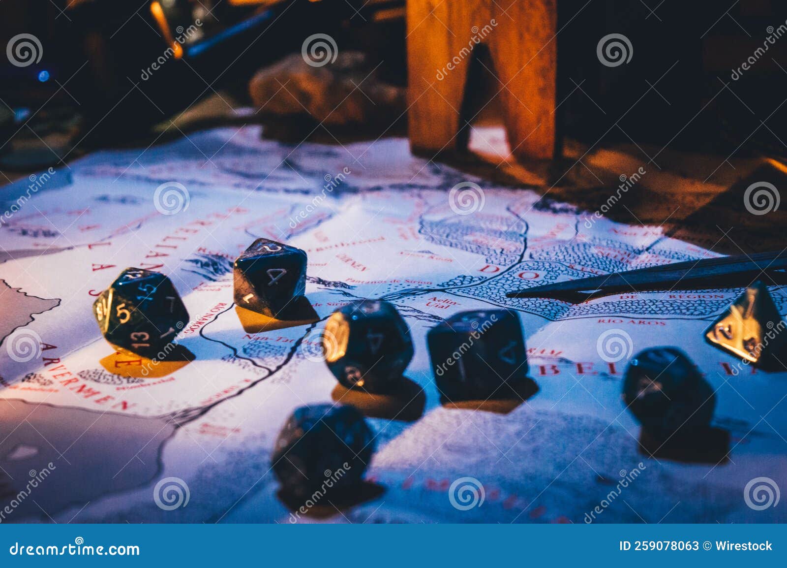 Falling on Dice on a Map on the Blurred Background Stock Image - Image ...