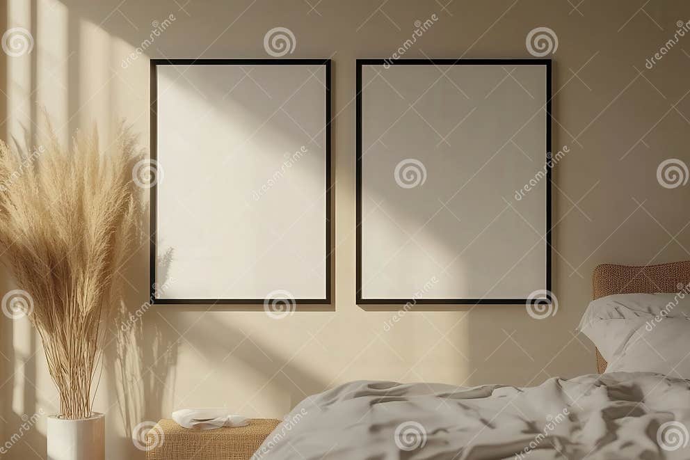 Two Empty Black Square Frames Side by Side Against a Sunlit Light ...