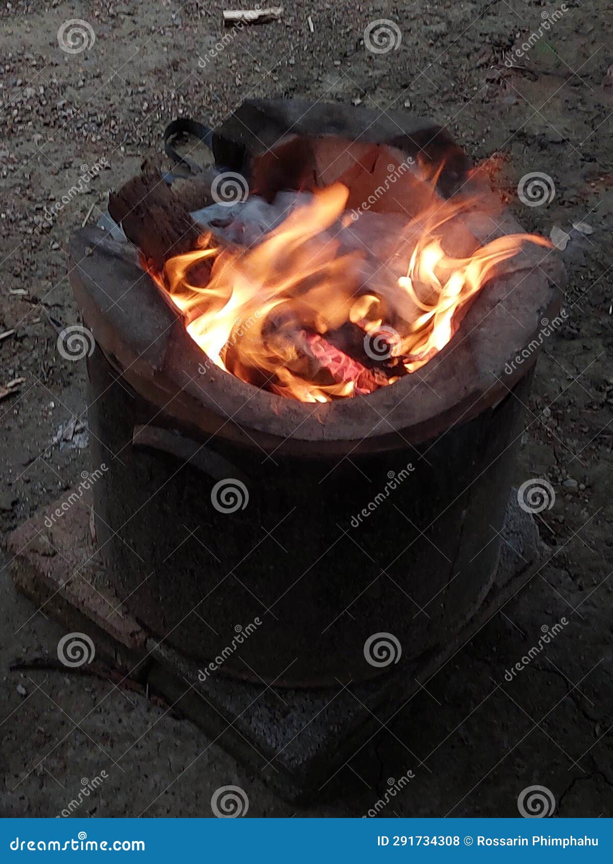 Light a Fire and Prepare To Cook Outside. Stock Photo - Image of ...