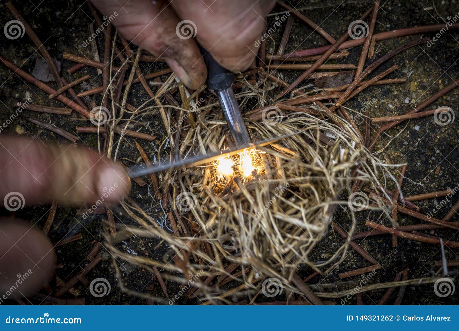 Light Fire with Tinder with His Hands Stock Photo - Image of flame ...