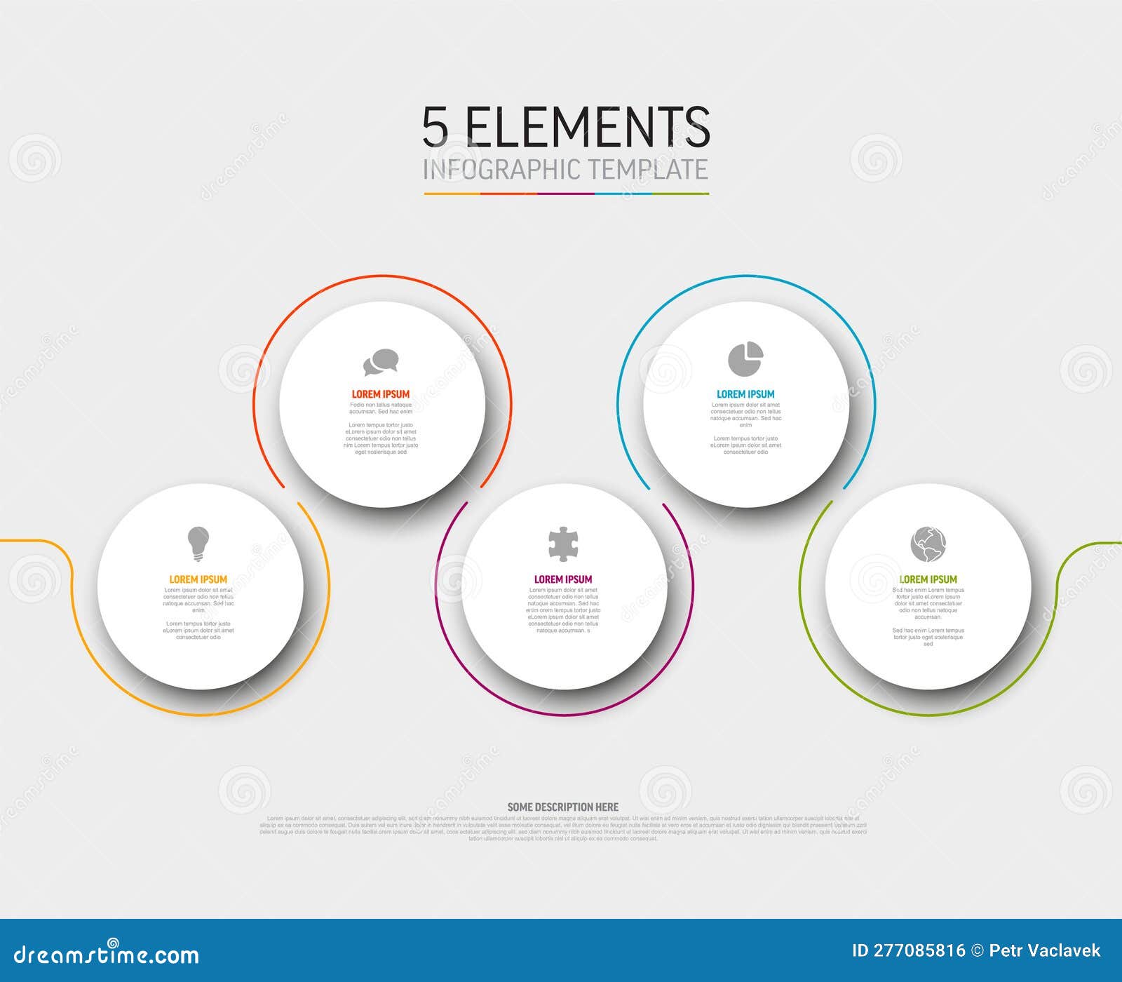 Light Five Circle Steps Template with White Cards Colorful Tabs Icons ...