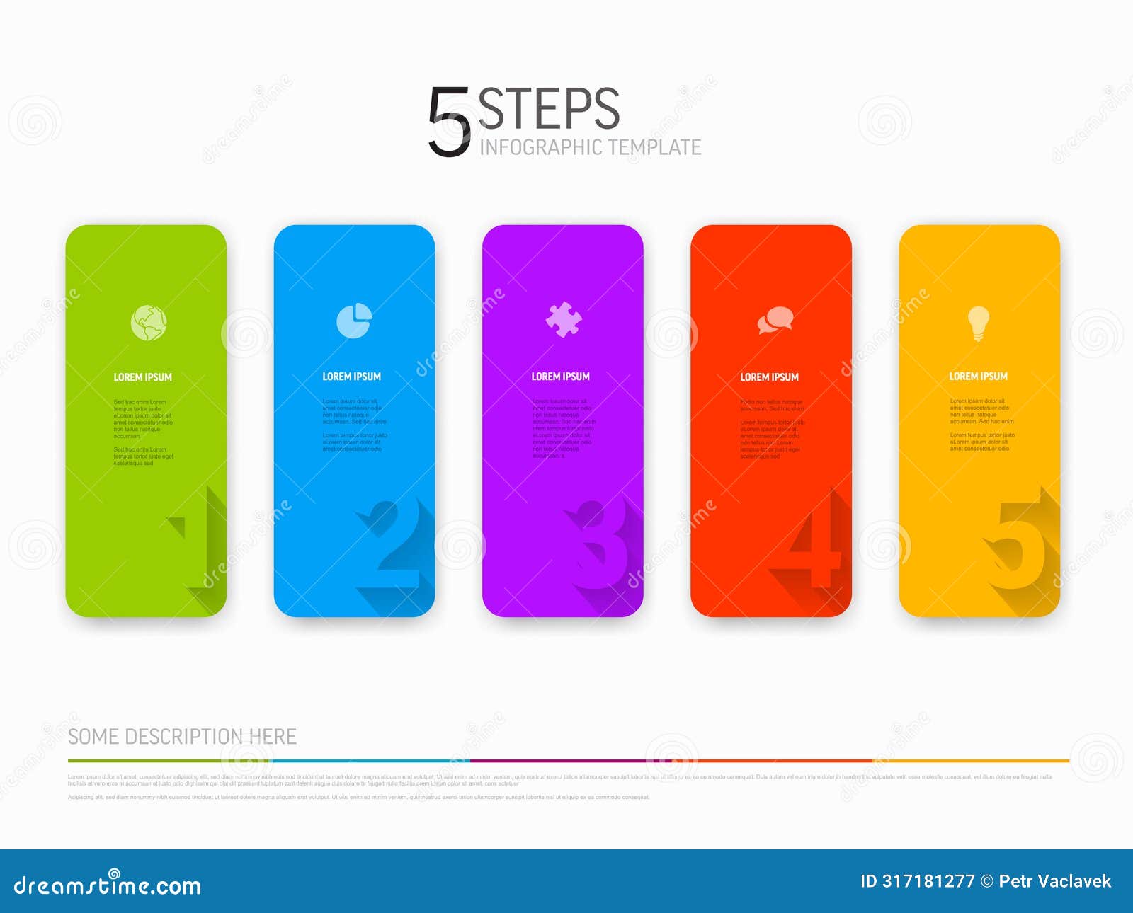 Light Five Solid Color Card Steps Template with Big Numbers Icons and ...