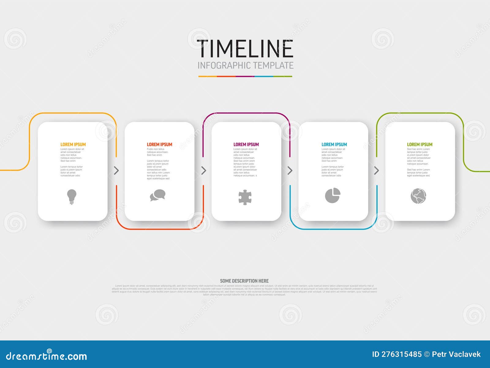 Light Five Steps Template With White Cards Colorful Tabs Icons And ...