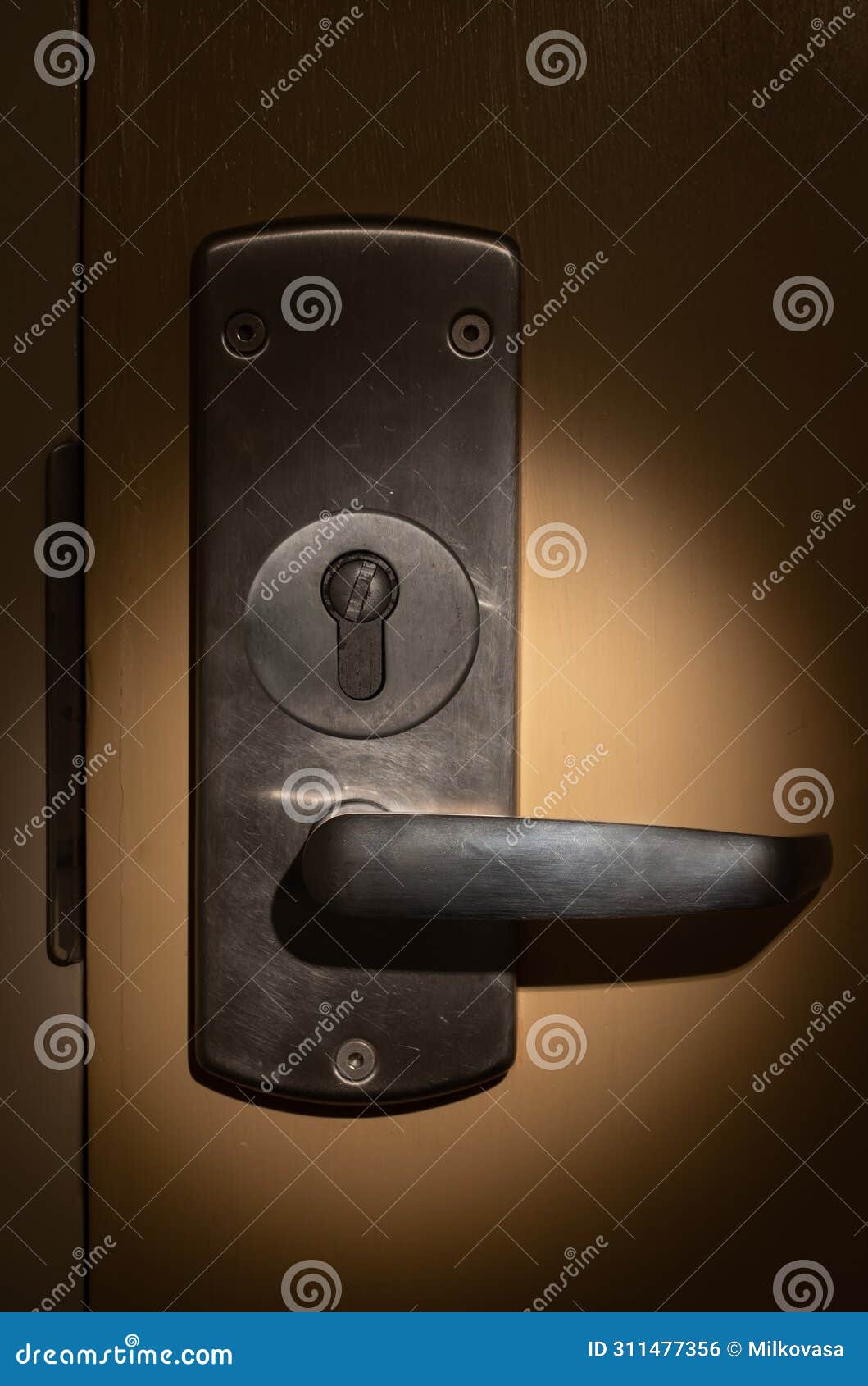 The Light of the Flashlight on the Closed Door Lock Stock Photo - Image ...