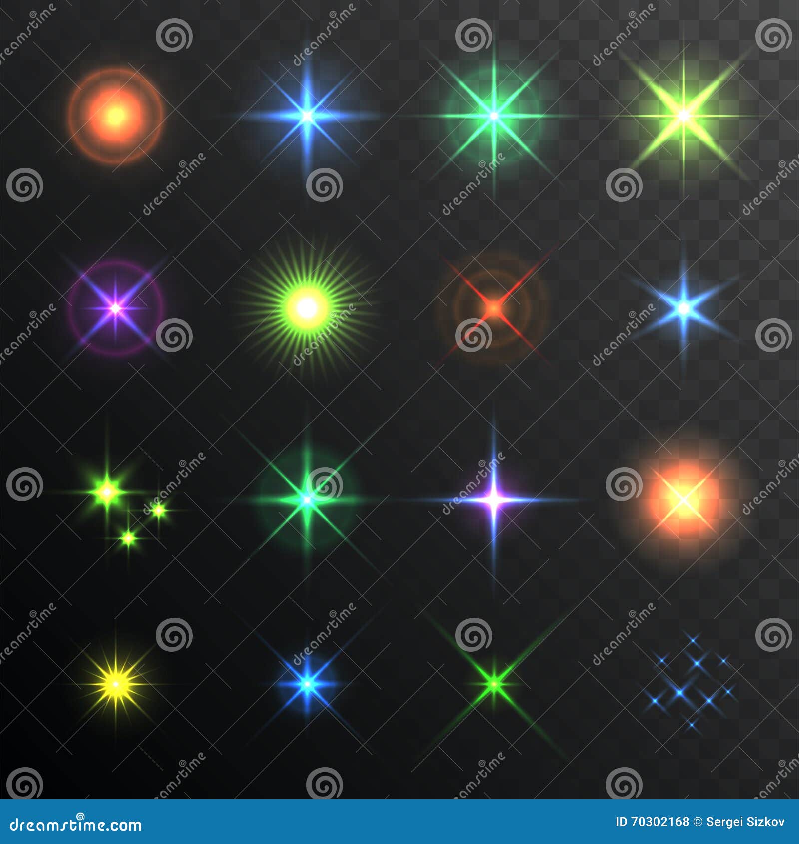 Light Glare, Highlight Set. Collection Of Lens Flares Different Colors ...