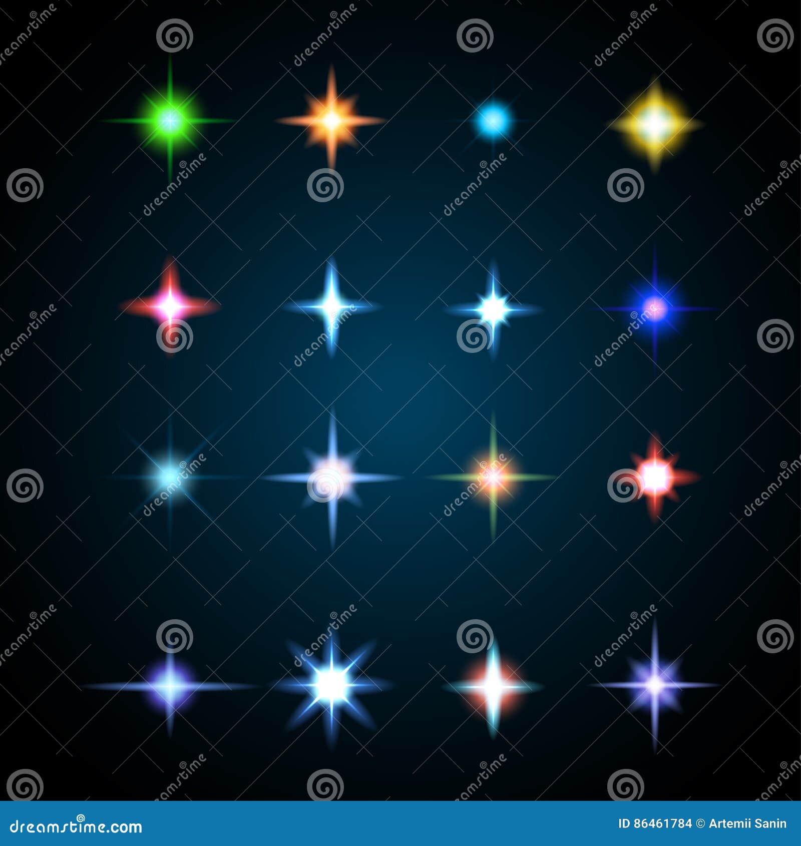 Light Glare, Highlight Set. Collection of Lens Flares Different Colors ...