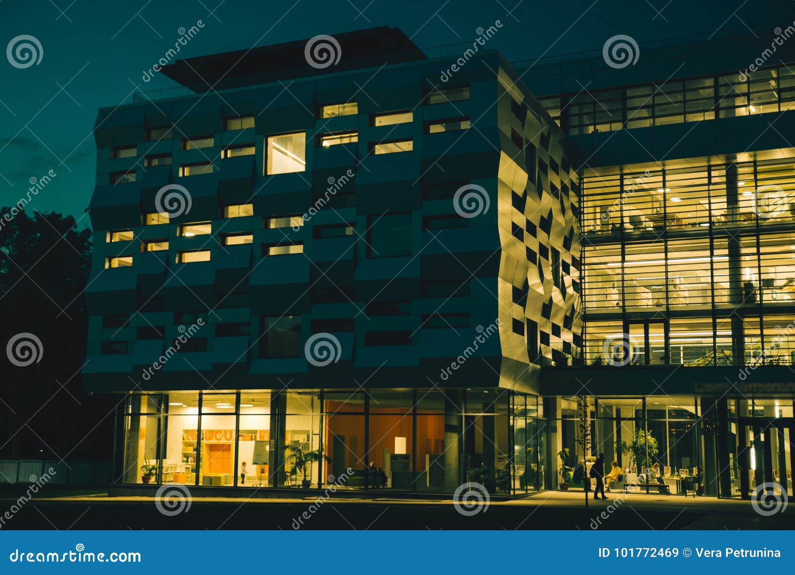 Light in Glass Building at Night Editorial Stock Image - Image of glass ...