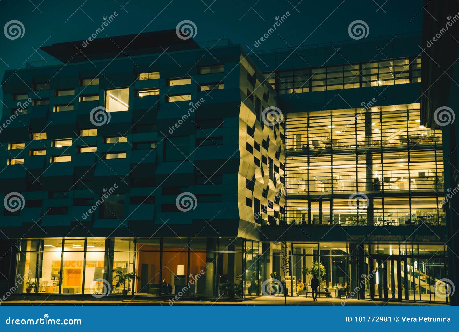Light in Glass Building at Night Stock Image - Image of hours, floor ...