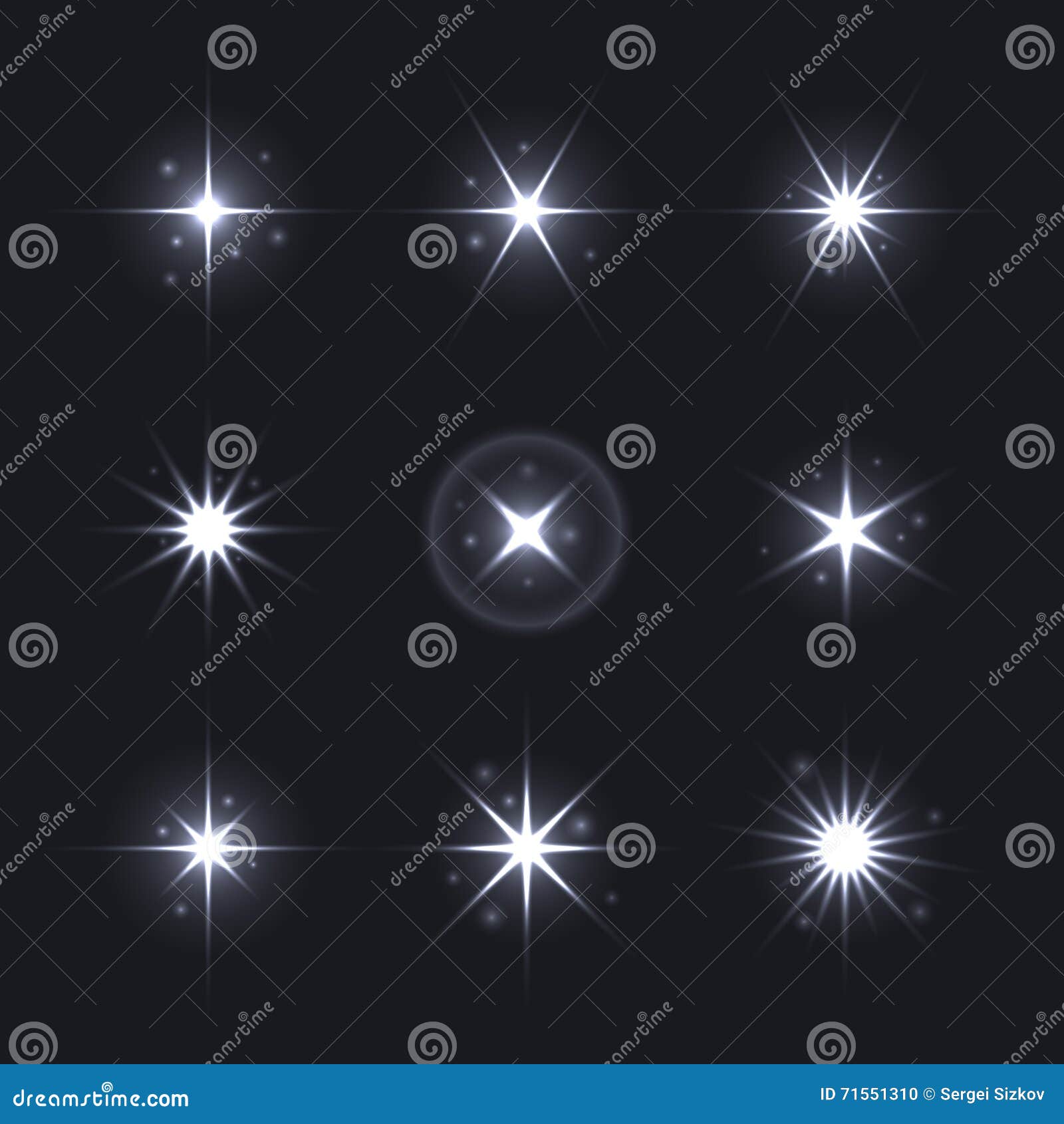 Light Glow Flare Stars Effect Set. Stock Vector - Illustration of color ...