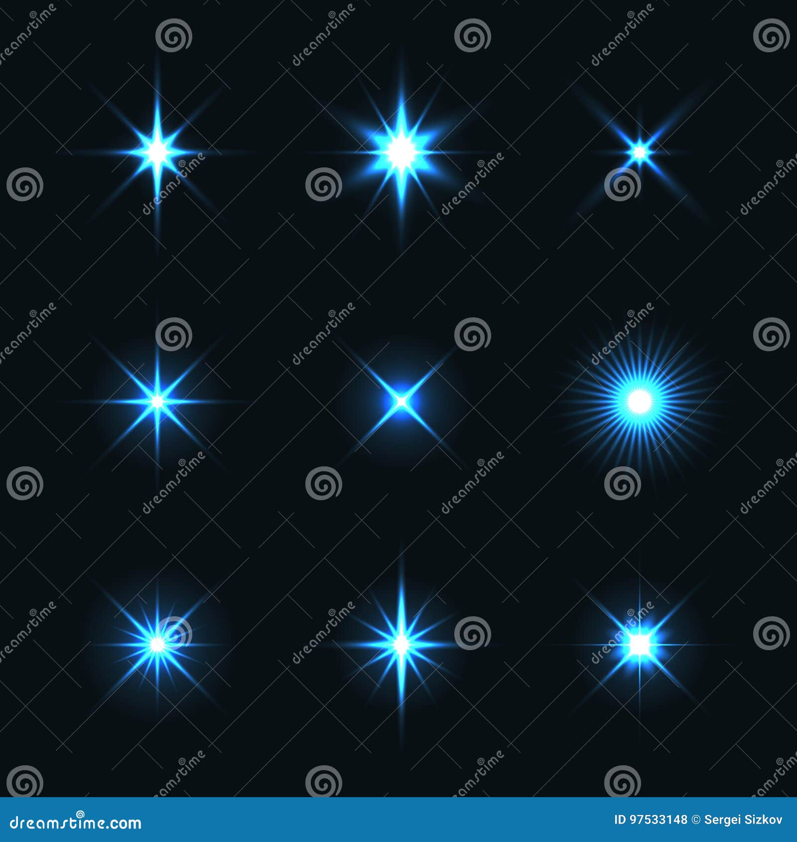 Light Glow Flare Stars Effect Set. Stock Vector - Illustration of ...