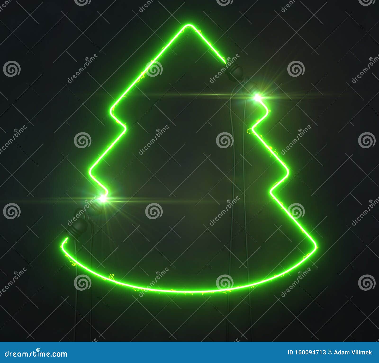 Neon Green Tree Shaped Line on Dark Background Stock Illustration ...