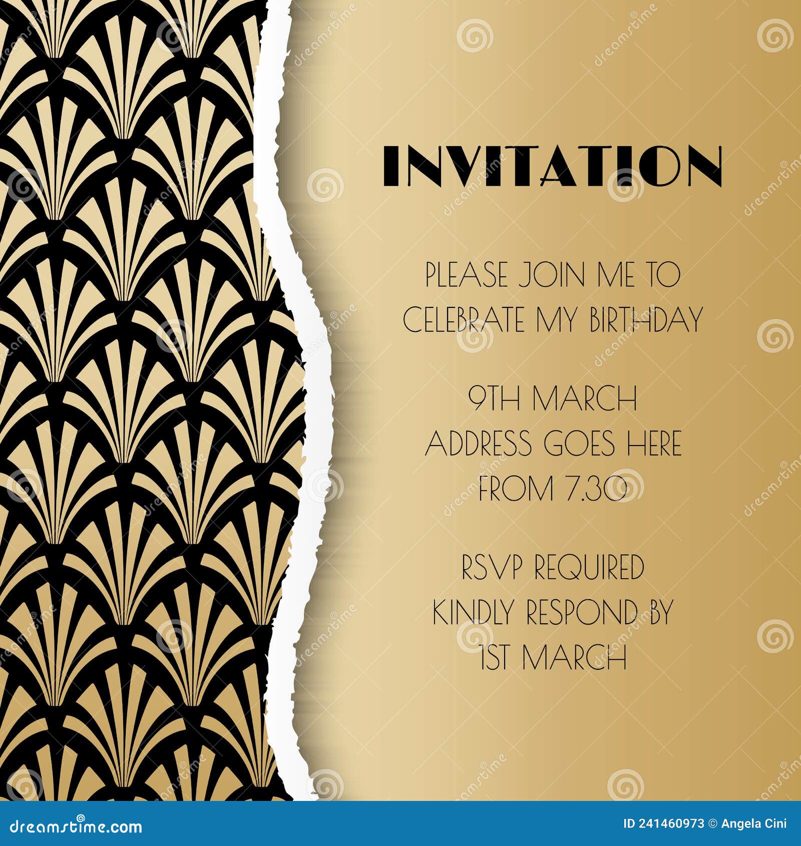 Light Gold Art Deco Great Gatsby Style Birthday Invitation Design with ...