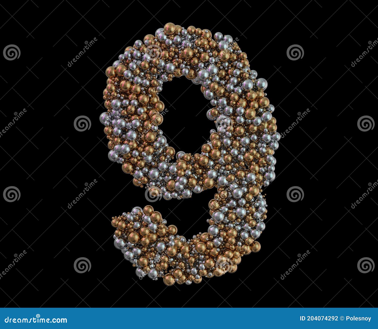 Light Gold Digit Nine on the Background. 3D Stock Illustration ...