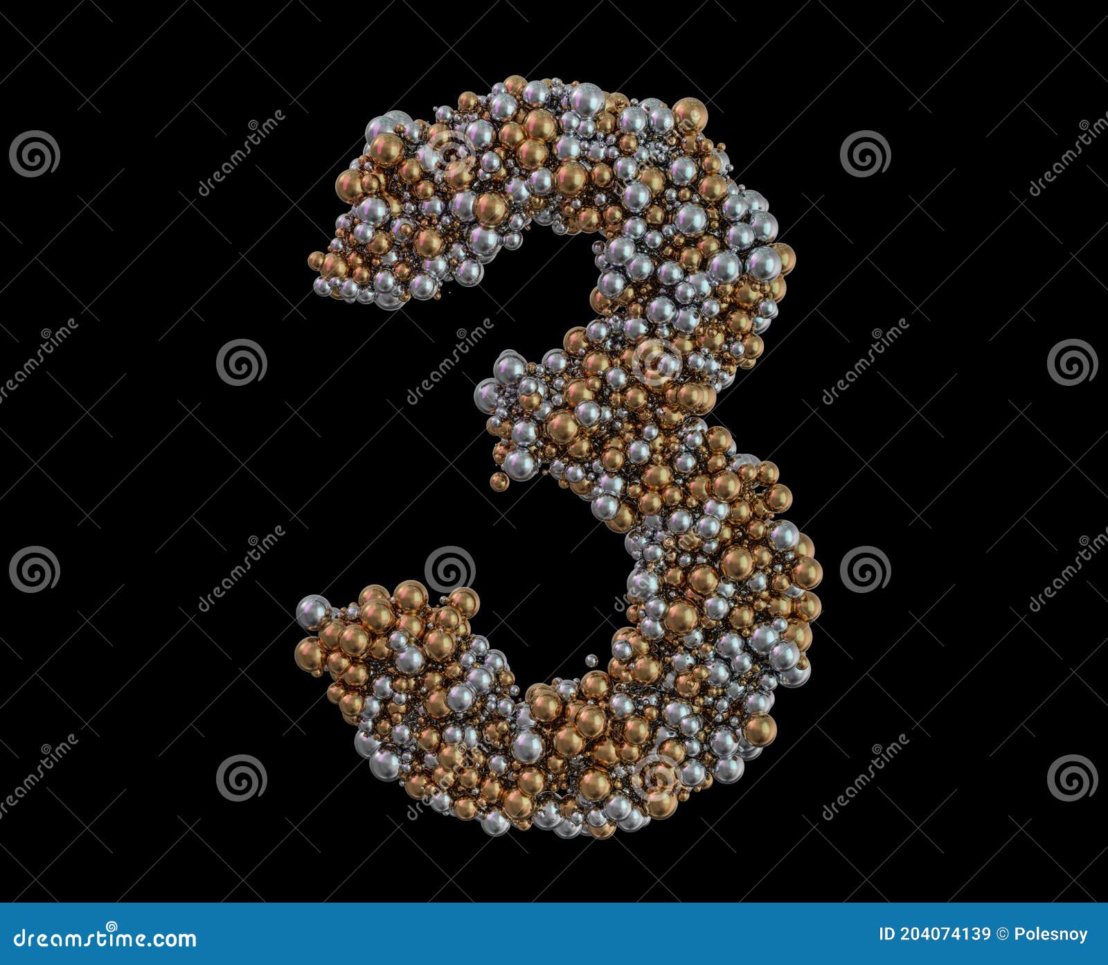 Light Gold Digit Three on the Background. 3D Stock Illustration ...