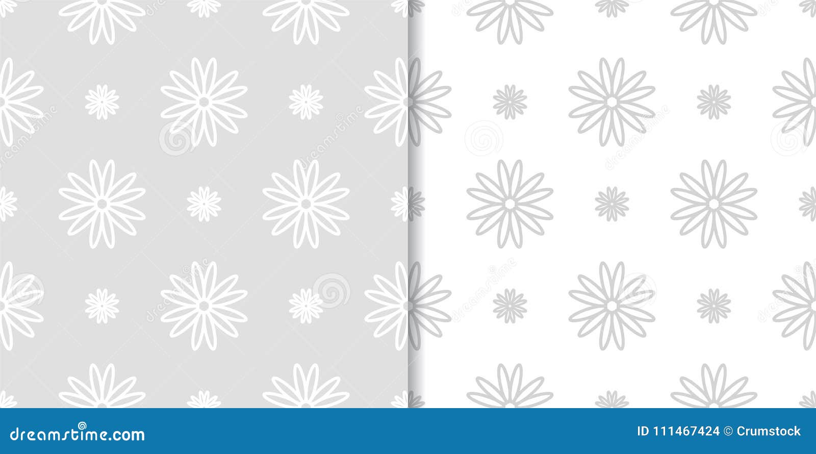 Light Gray Floral Backgrounds. Set of Seamless Patterns Stock Vector ...