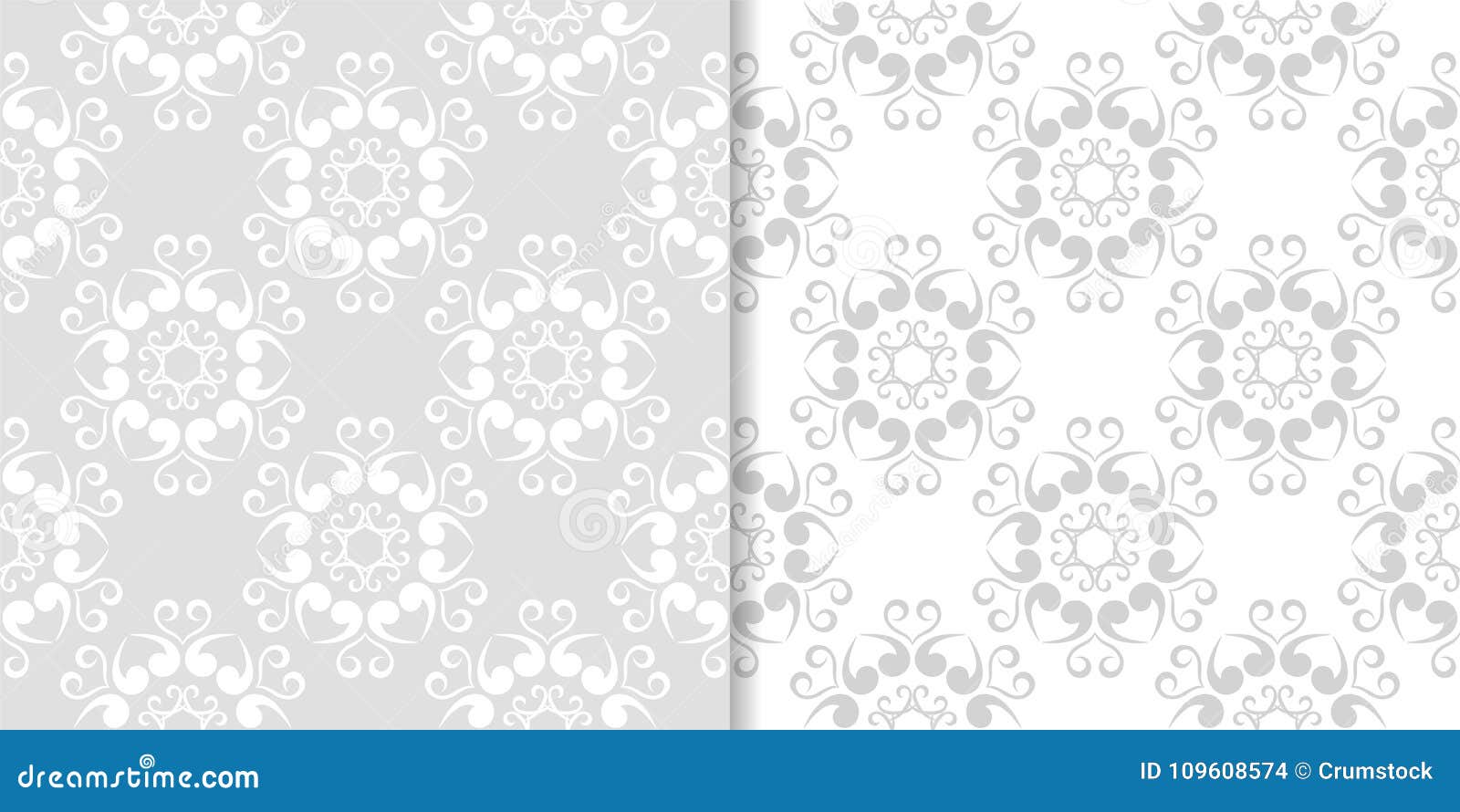Light Gray Floral Backgrounds. Set of Seamless Patterns Stock Vector ...