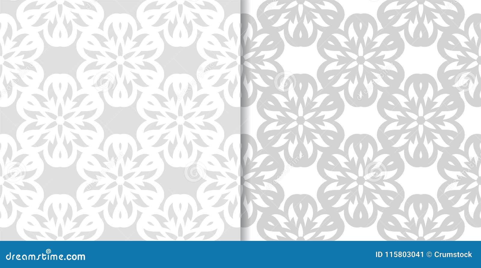 Light Gray Floral Backgrounds. Set of Seamless Patterns Stock Vector ...