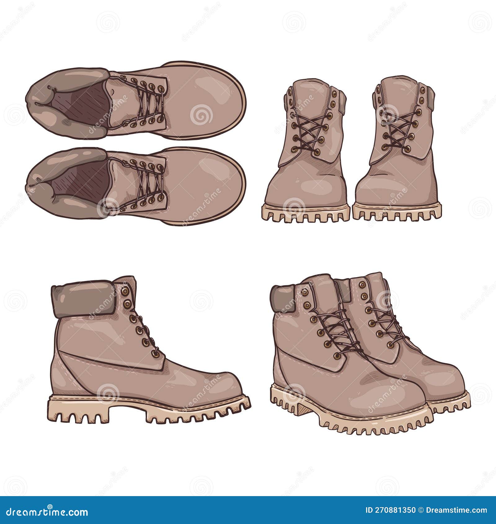 Light Gray Work Boots. Vector Set of Cartoon Shoes Illustrations Stock ...