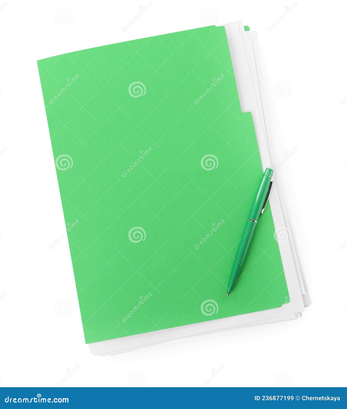 Light Green File with Documents and Pen Isolated on White, Top View ...