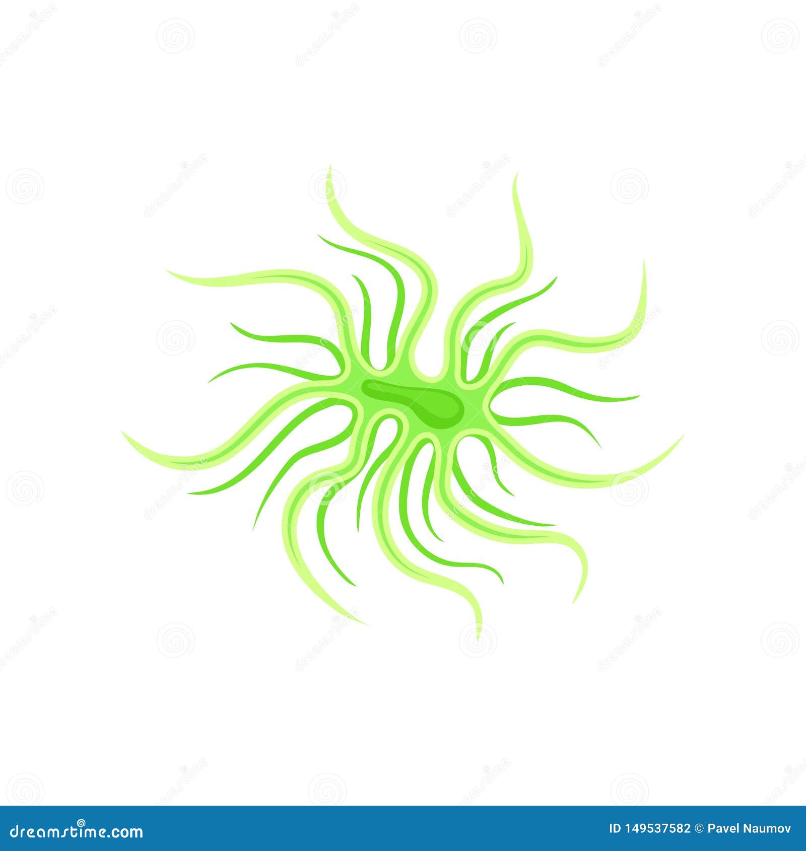 Light Green Plankton with Long Tentacles. Vector Illustration on White ...