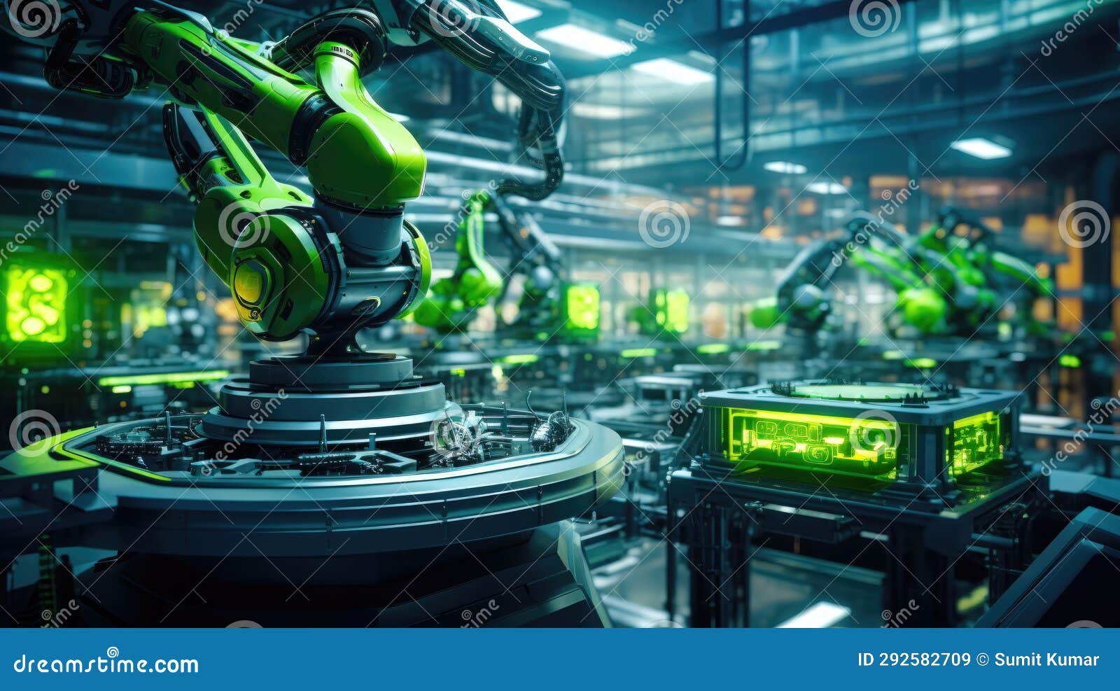 Light Green Robotic Arm Performing Precise and Efficient Production of ...