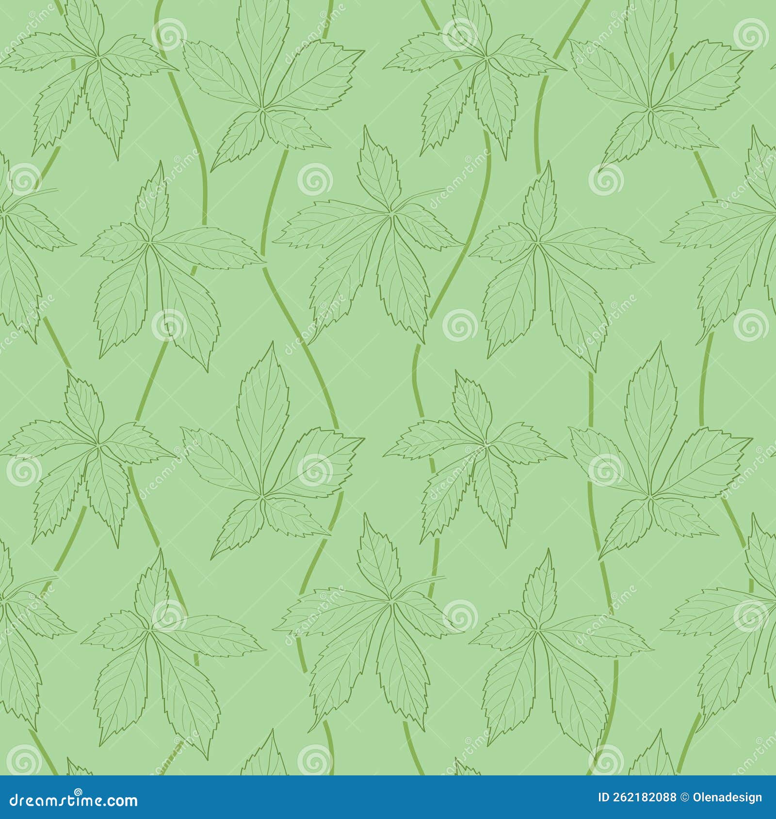 Light Green Seamless Pattern with Contours of Leaves - Vector ...