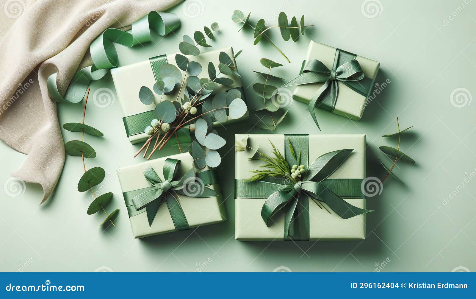 Eucalyptus Themed Gift Boxes in Flat Lay Stock Illustration ...