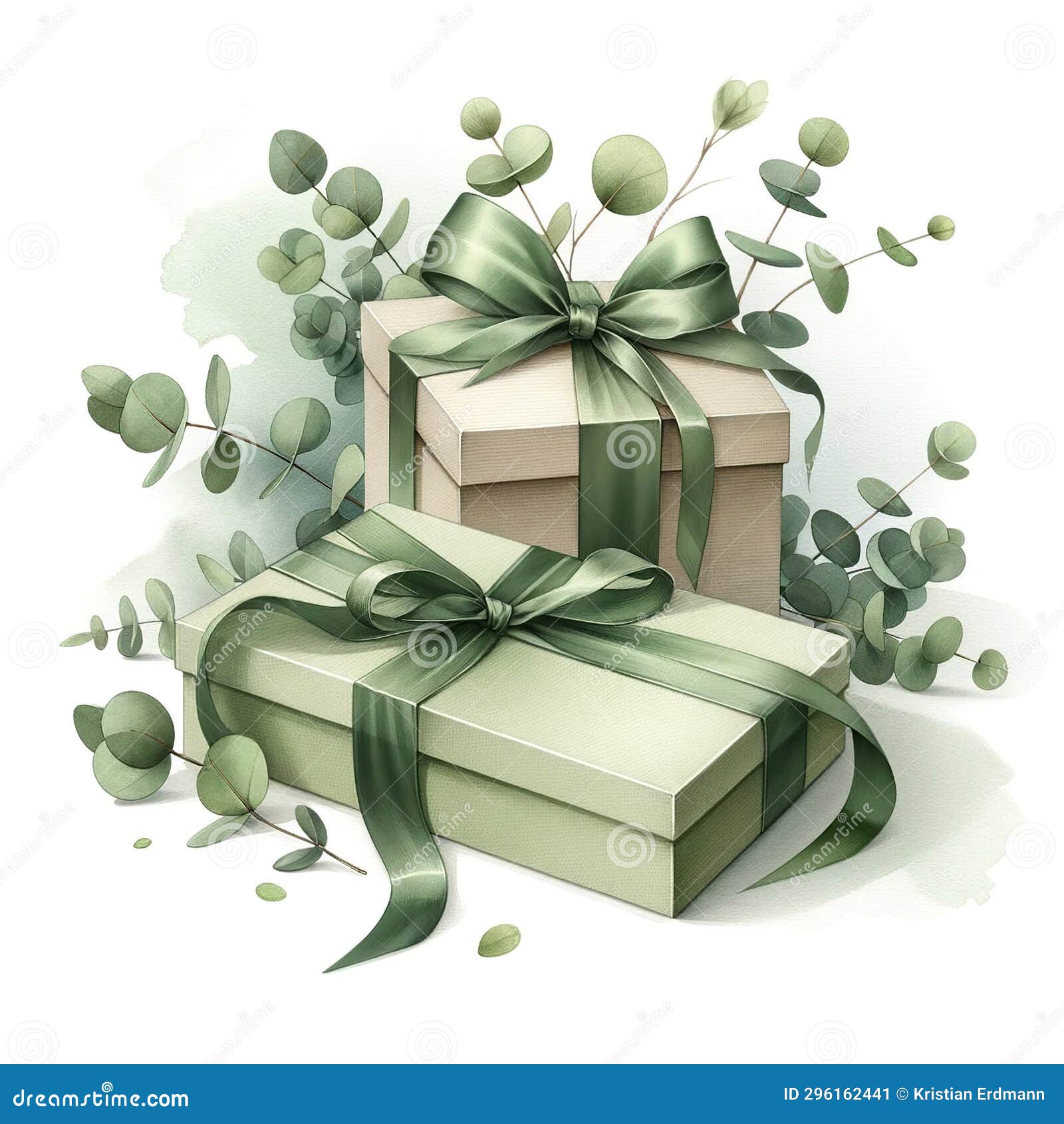 Eucalyptus Themed Gift Boxes in Flat Lay Stock Illustration ...