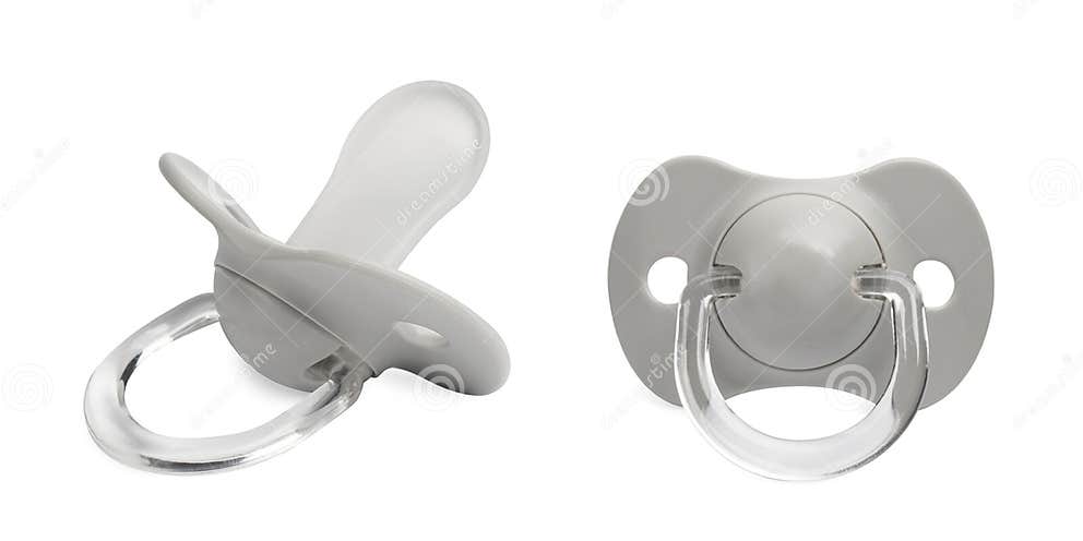 Light Grey Baby Pacifier on White Background, Views from Different ...
