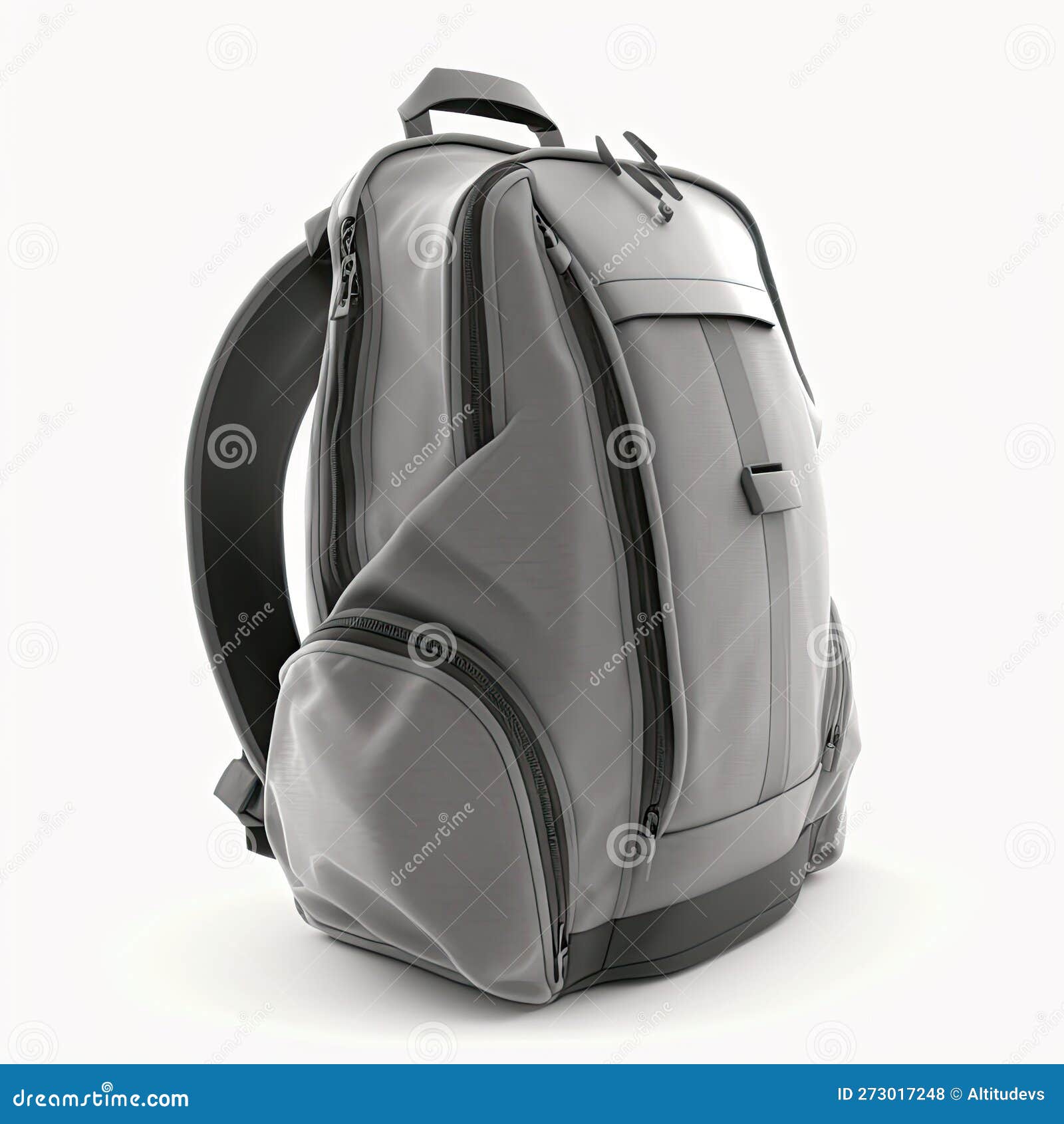 Light Grey Practical Backpack Mockup with Pockets on White Background ...