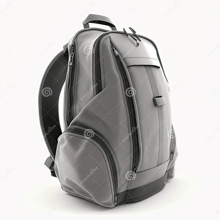 Light Grey Practical Backpack Mockup with Pockets on White Background ...