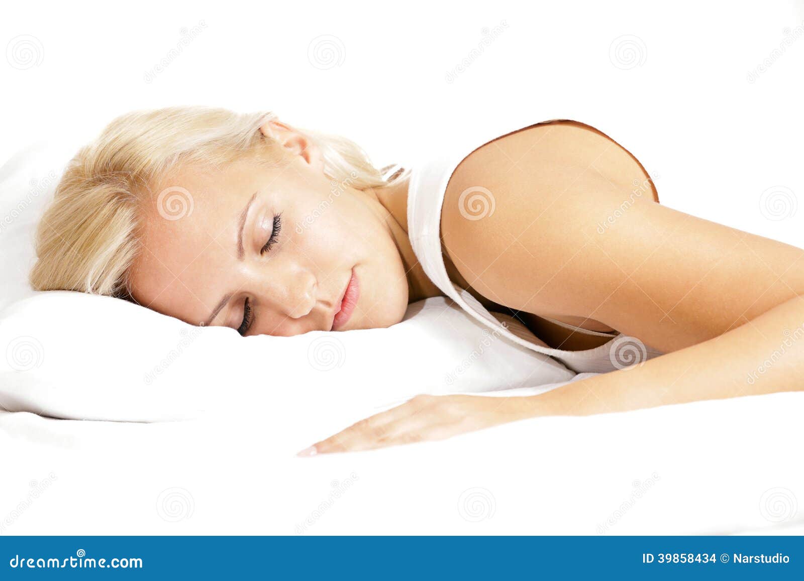 Light Hair Female Model, Sleeping on the Pillow Stock Photo - Image of ...