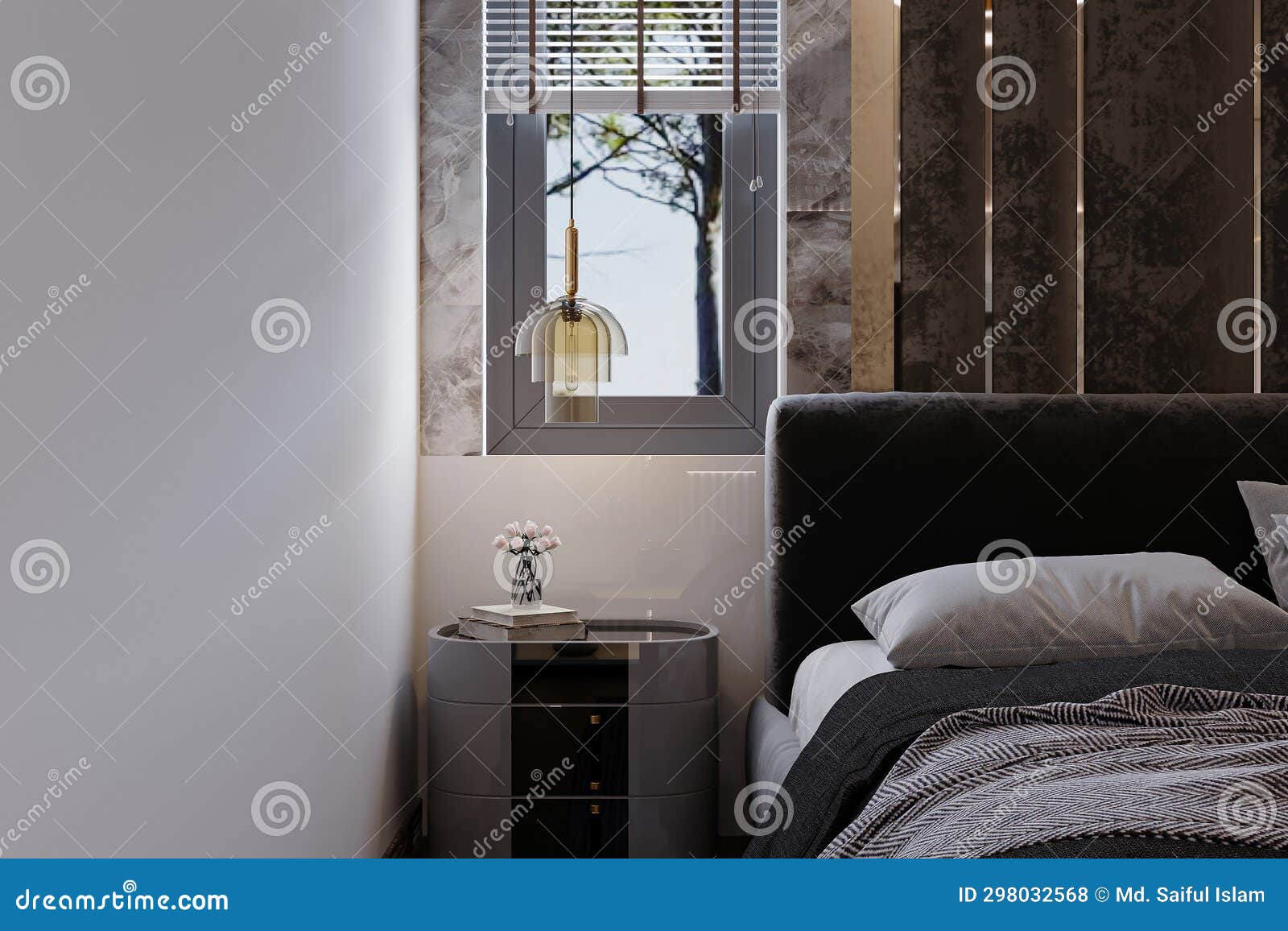 A Light Hanging Over the Console Table Next To the Window in the ...