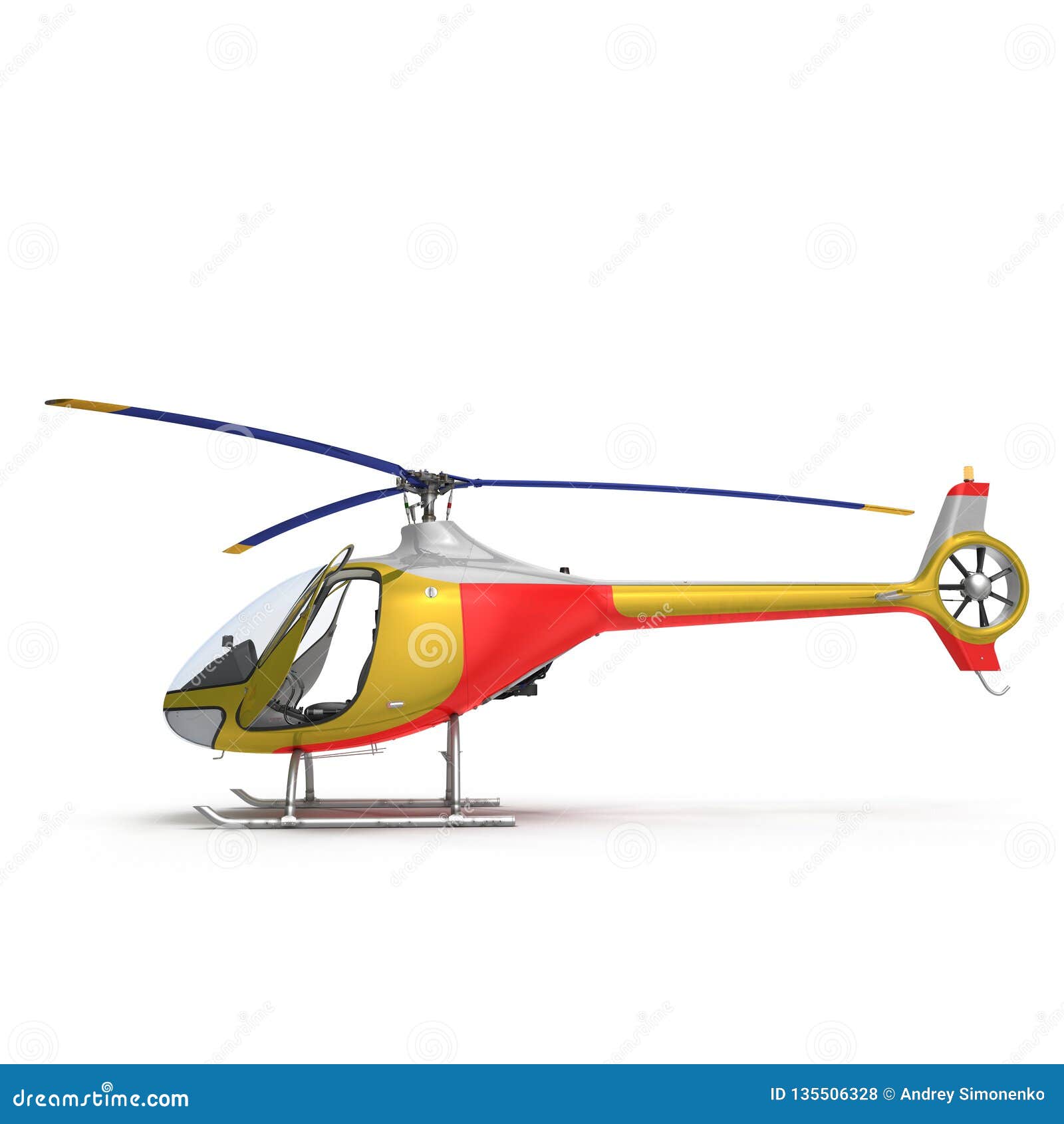 Light Helicopter Side View on White Background 3D Illustration Isolated ...