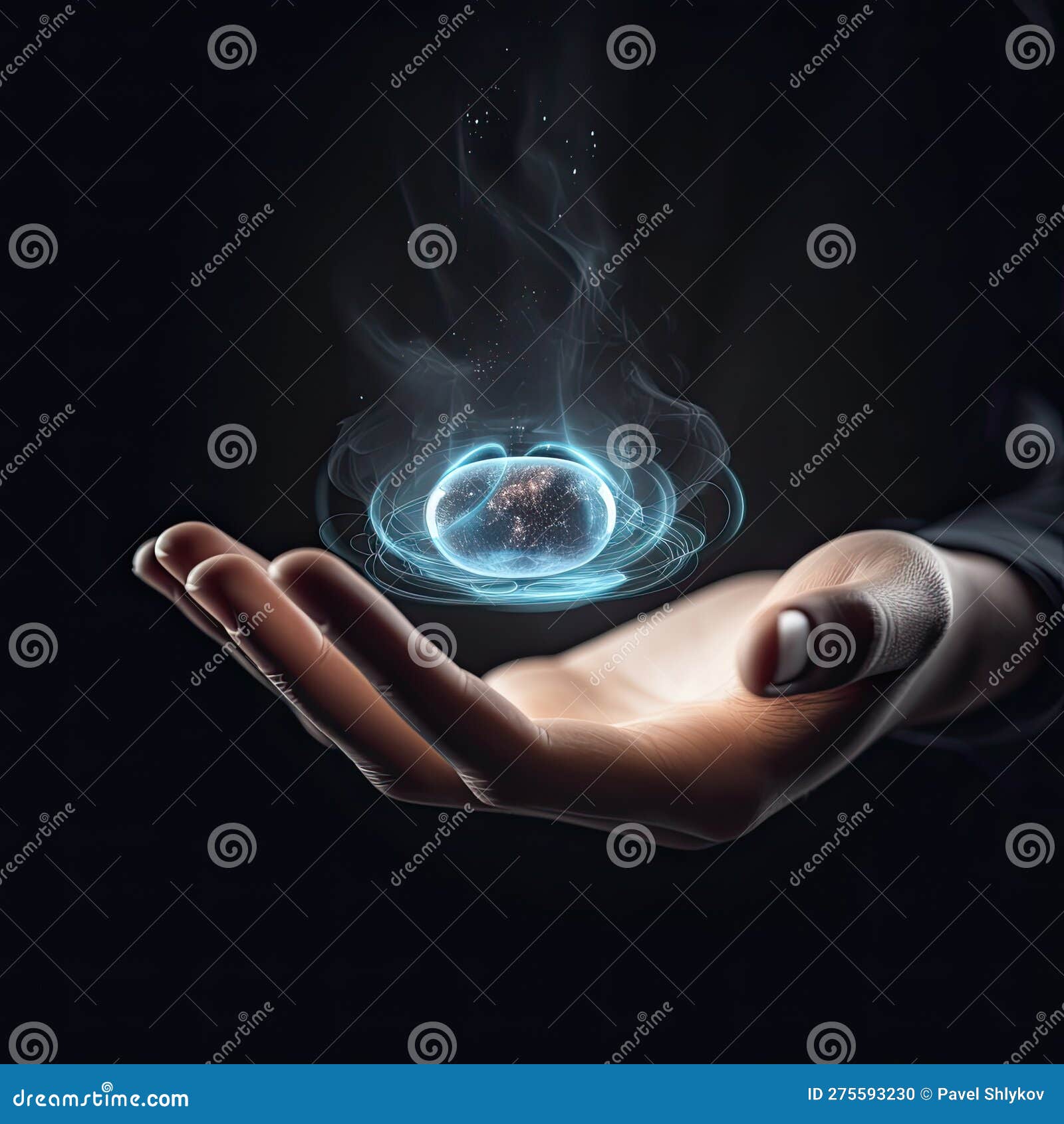 Light in the Human Hands in the Dark Stock Illustration - Illustration ...