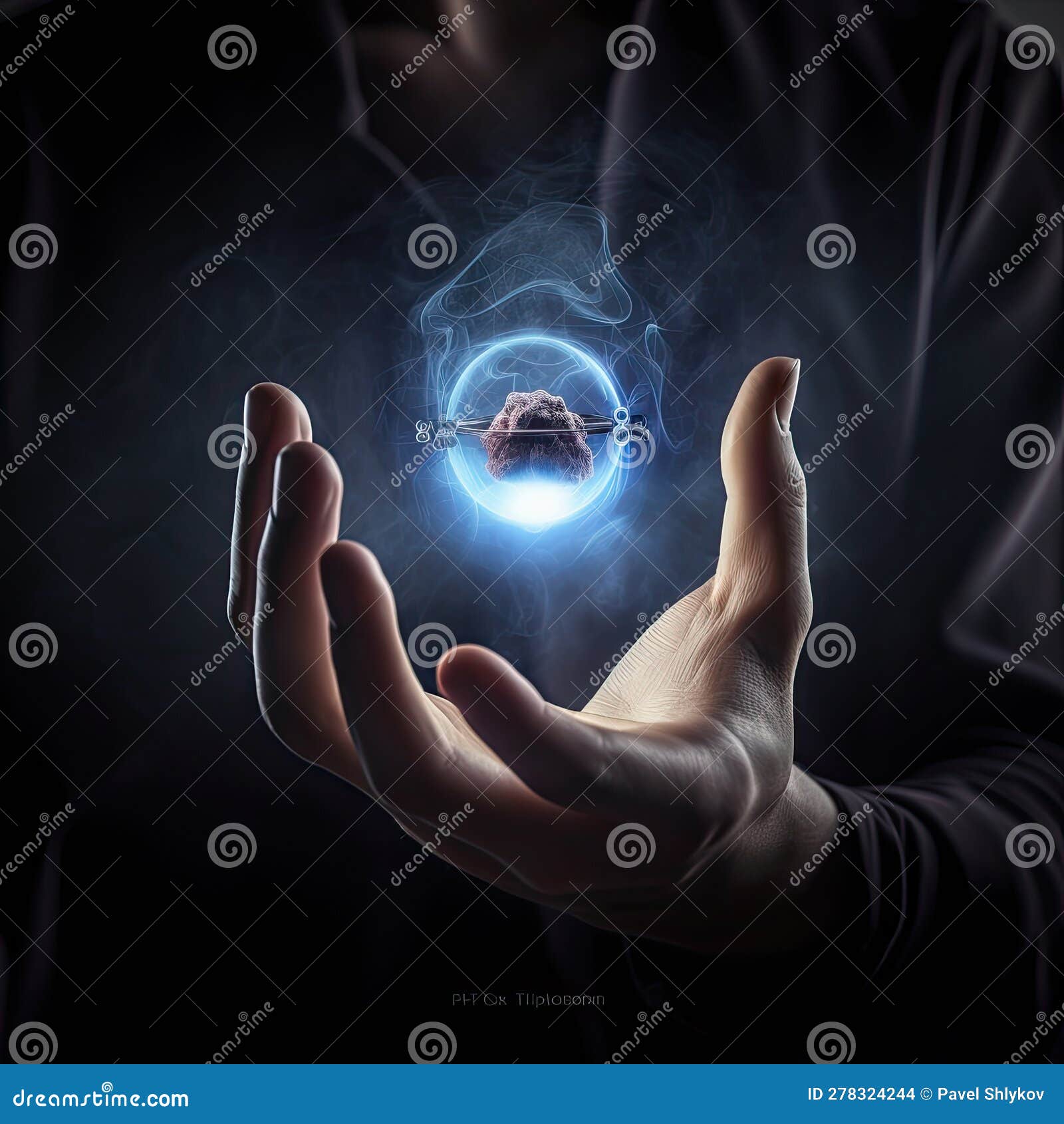 Light in the Human Hands in the Dark Stock Illustration - Illustration ...