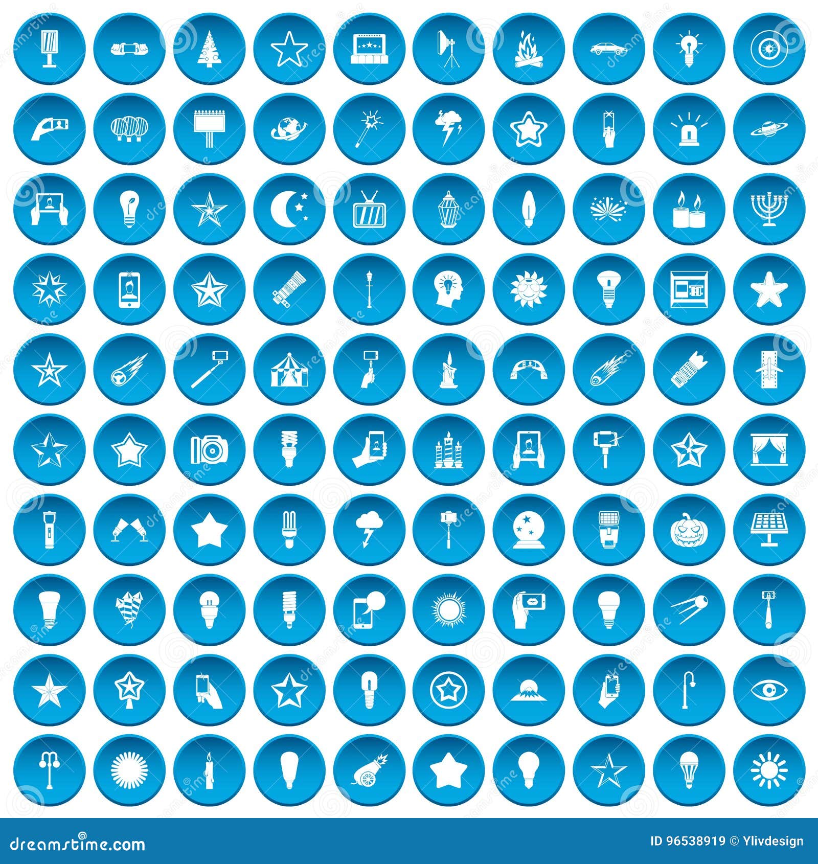 100 light icons set blue stock vector. Illustration of fireworks - 96538919