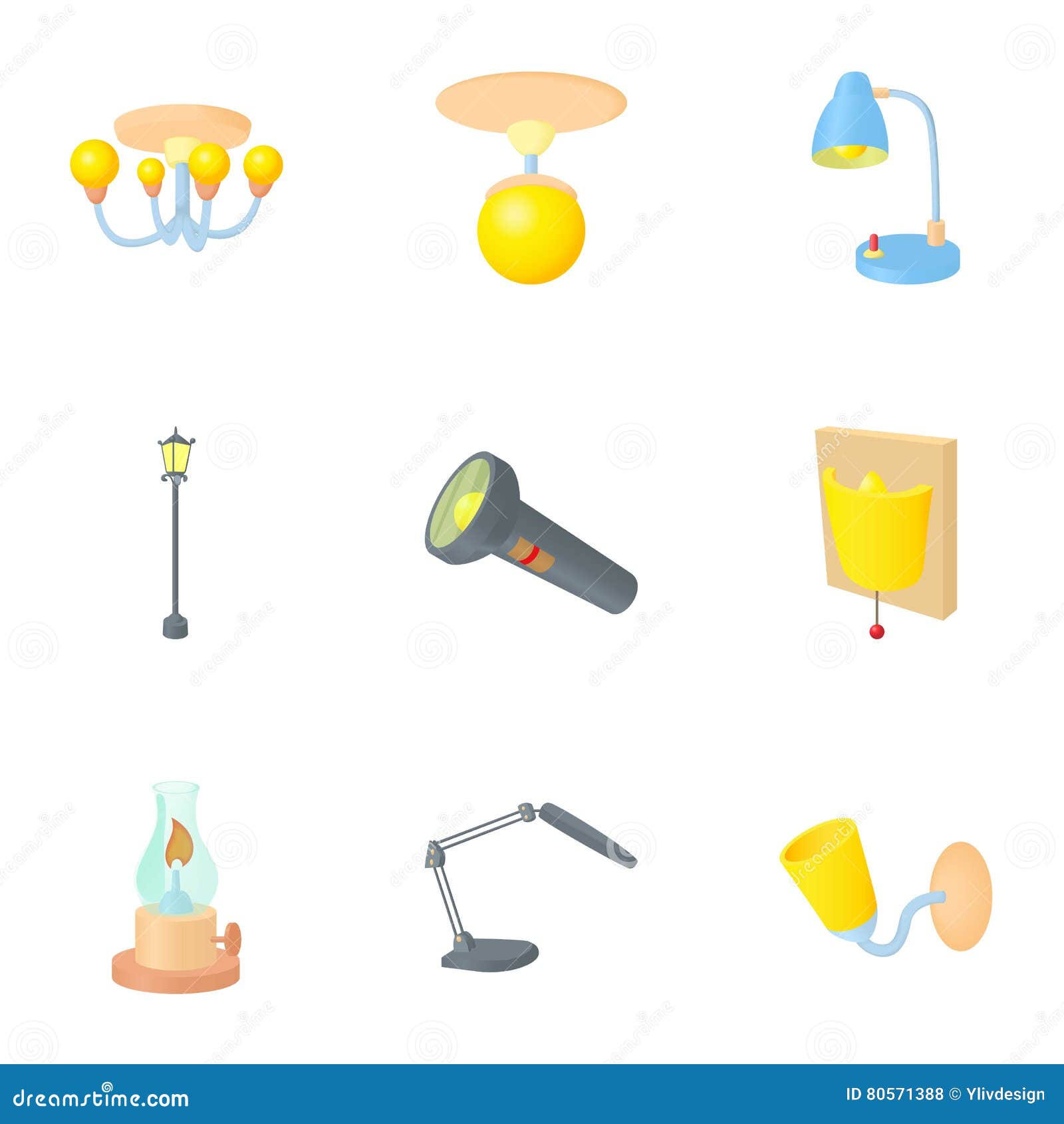 Light Icons Set, Cartoon Style Stock Vector - Illustration of cartoon ...