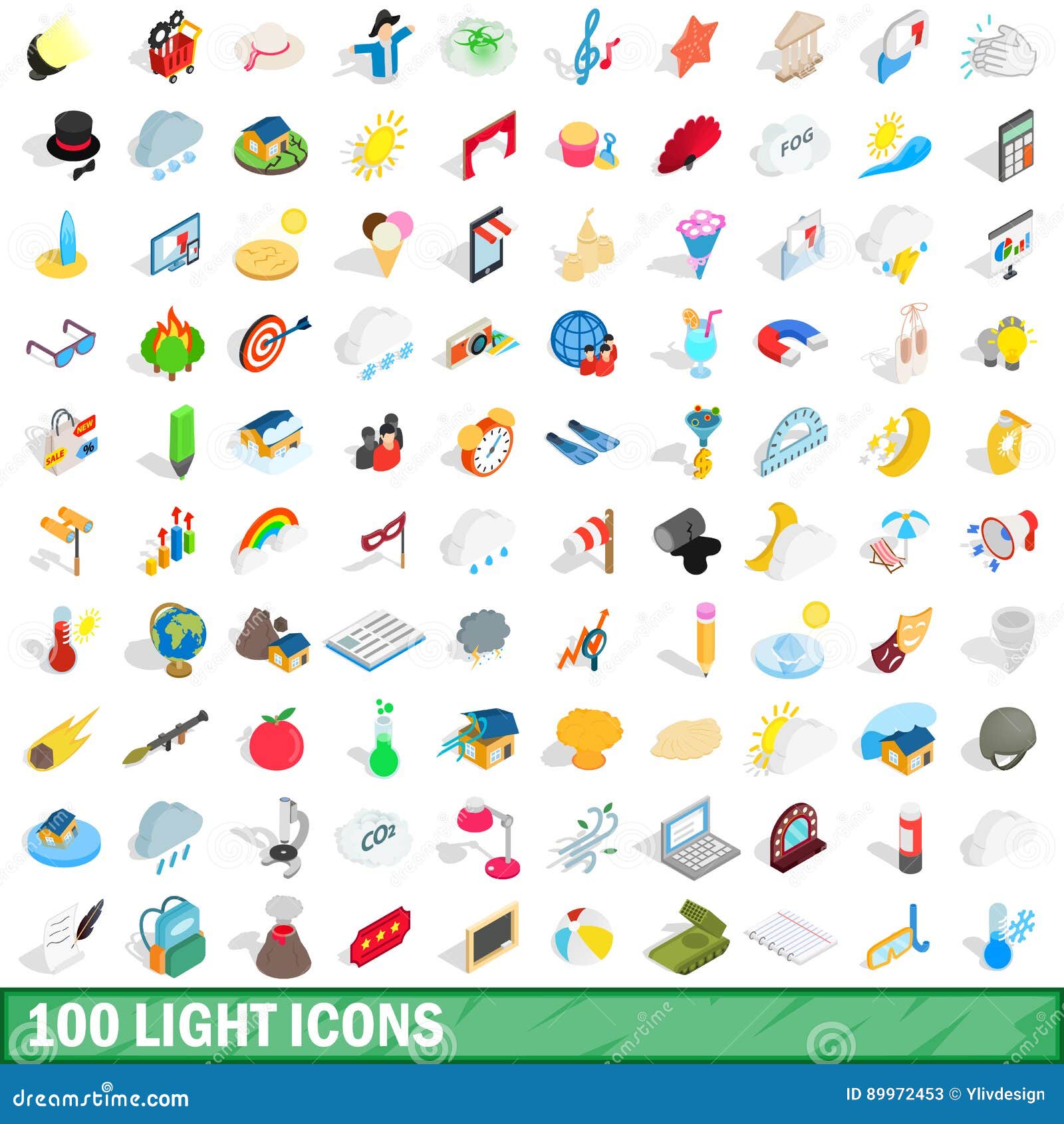 100 Light Icons Set, Isometric 3d Style Stock Vector - Illustration of ...