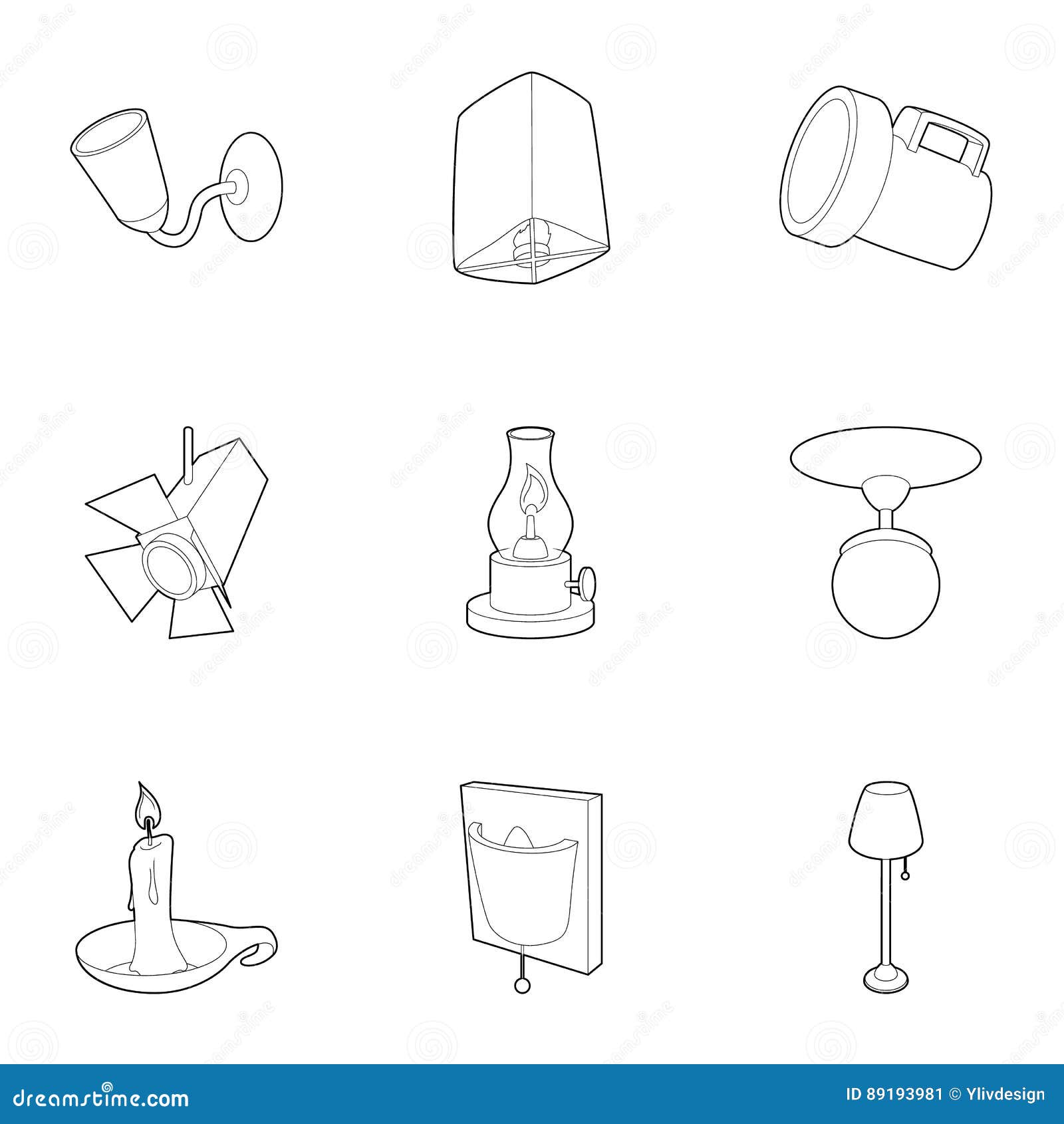 Light Icons Set, Outline Style Stock Vector - Illustration of fashion ...