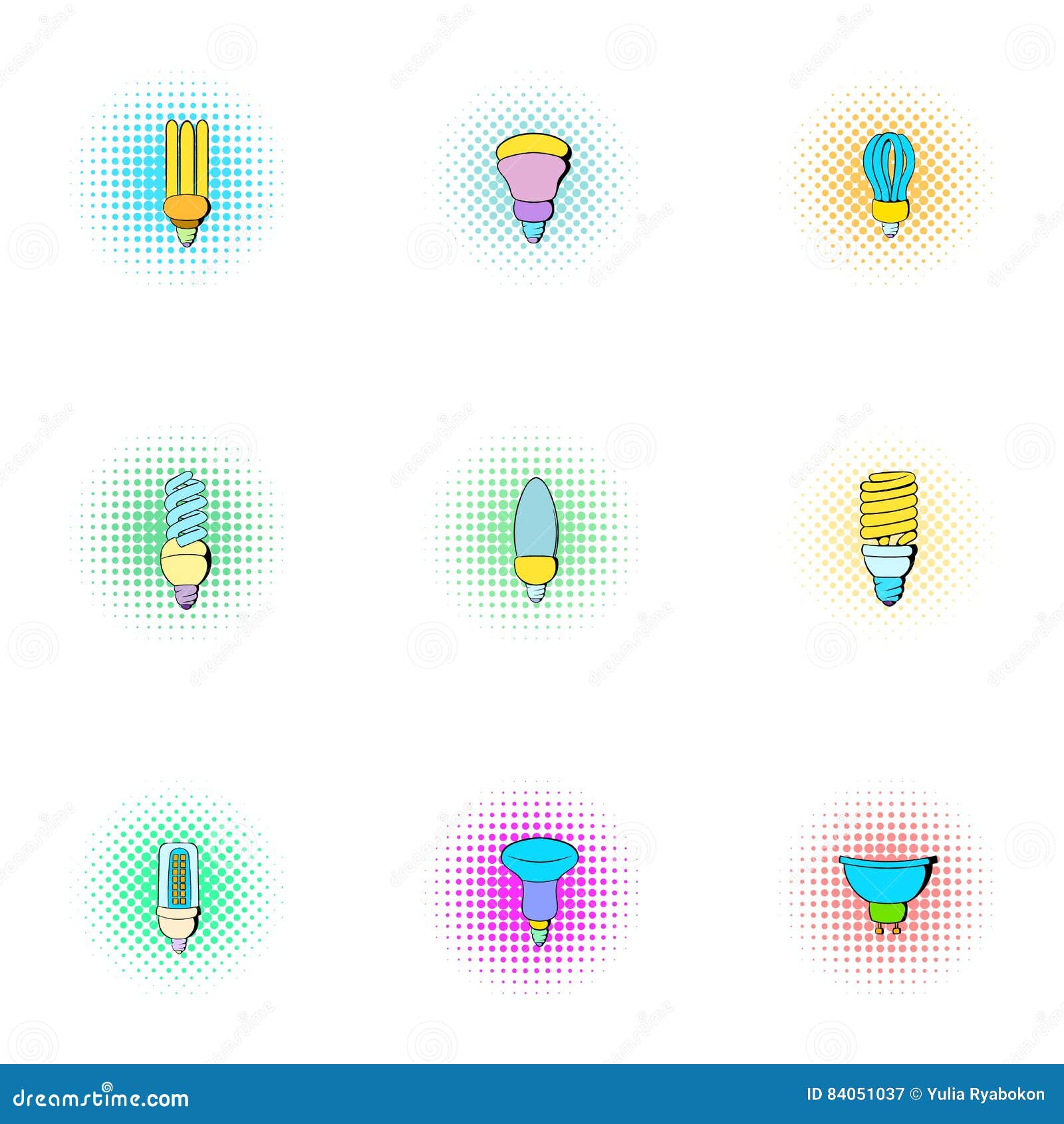 Light Icons Set, Pop-art Style Stock Vector - Illustration of halogen ...