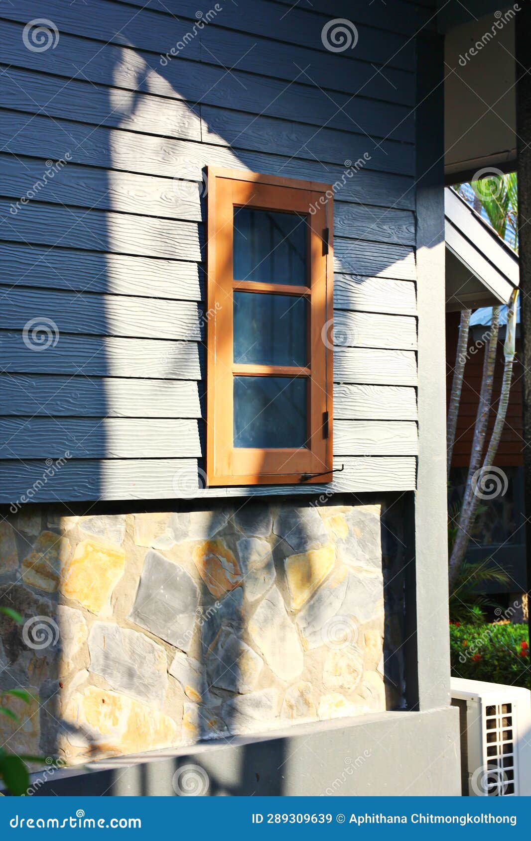 Light Impact on Wooden Window Frame on Gray Wall Abstract Background ...