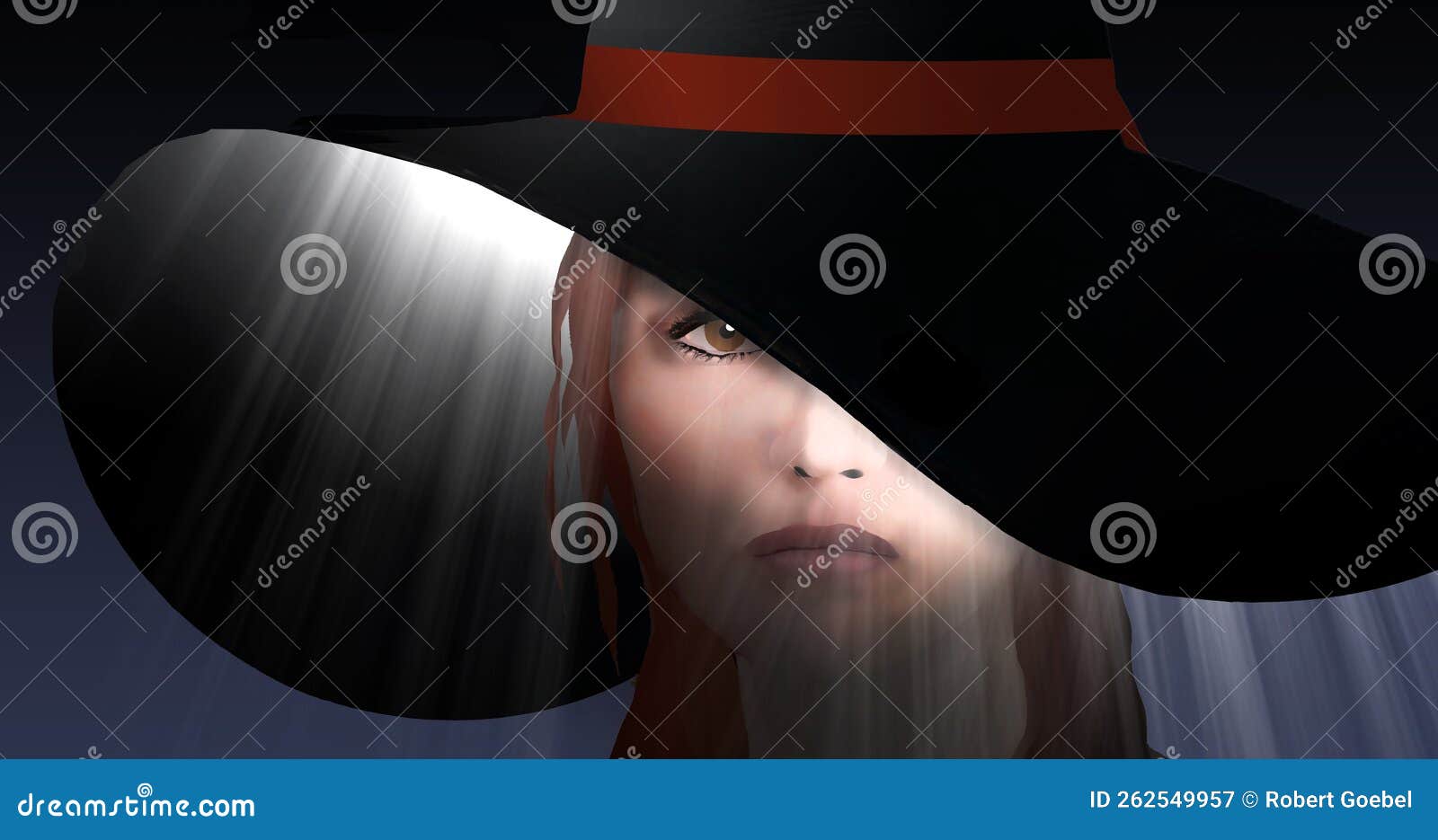 Light from Inside a Wide Brim Hat Lights a Modelâ€™s Face Stock ...