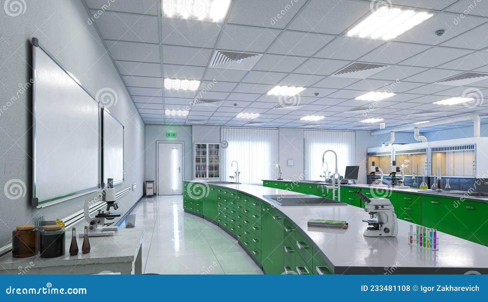 Light Laboratory Room With Beakers With Colourful Fluids, Created Using ...