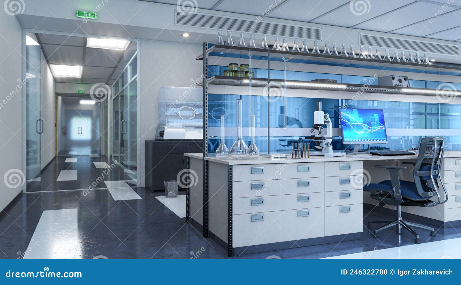 Light Laboratory Room With Beakers With Colourful Fluids, Created Using ...