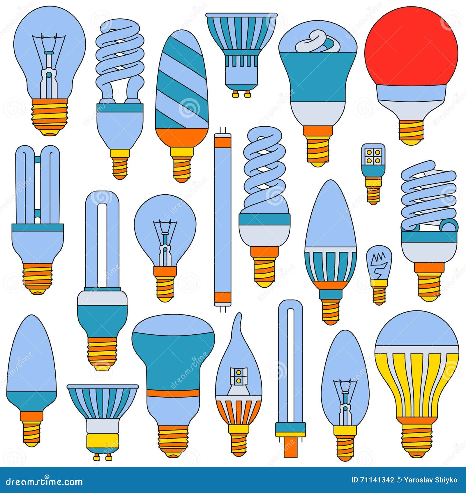 Light Lamps Set. Colored Outlined Icons on the White Stock Vector ...