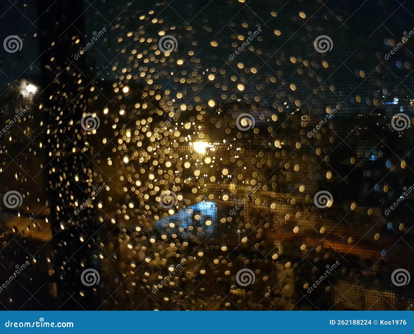 The Light of the Lantern is Reflected in the Raindrops on the Glass ...