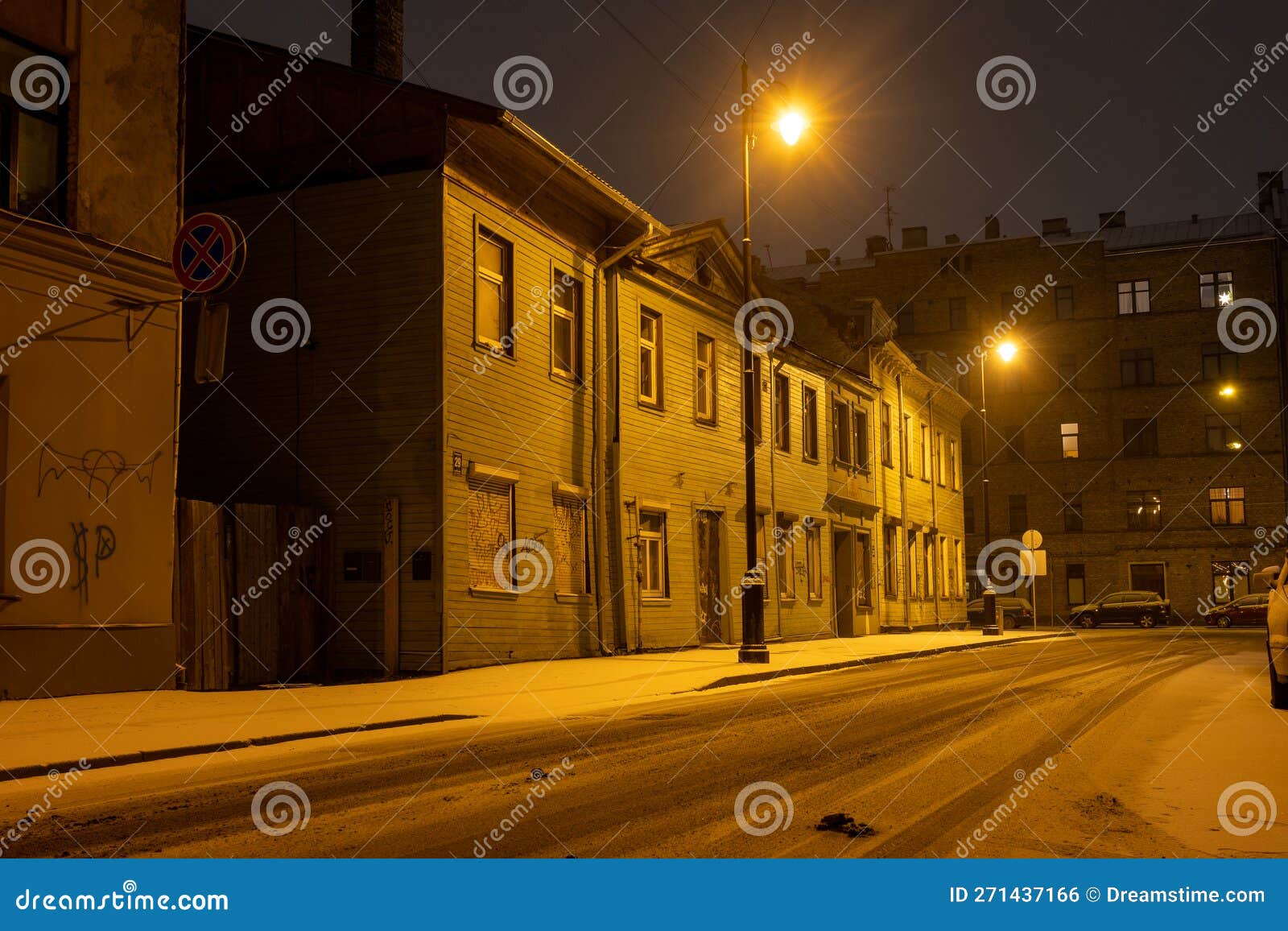 The Light of Lanterns on the Winter Night Streets of Riga 3 Stock Photo ...