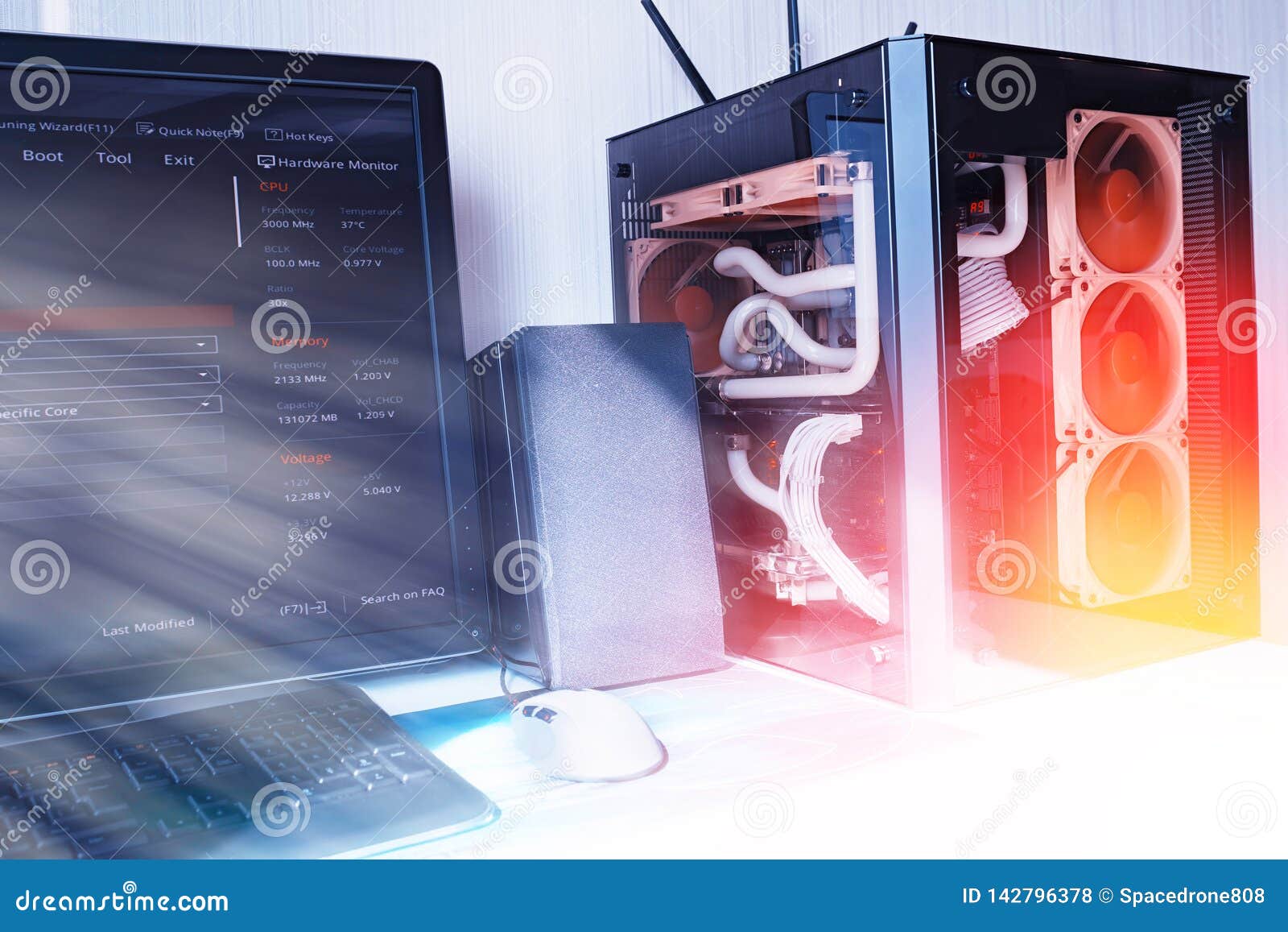 Light Leaked Home Table with High Performance Computer Background Stock ...